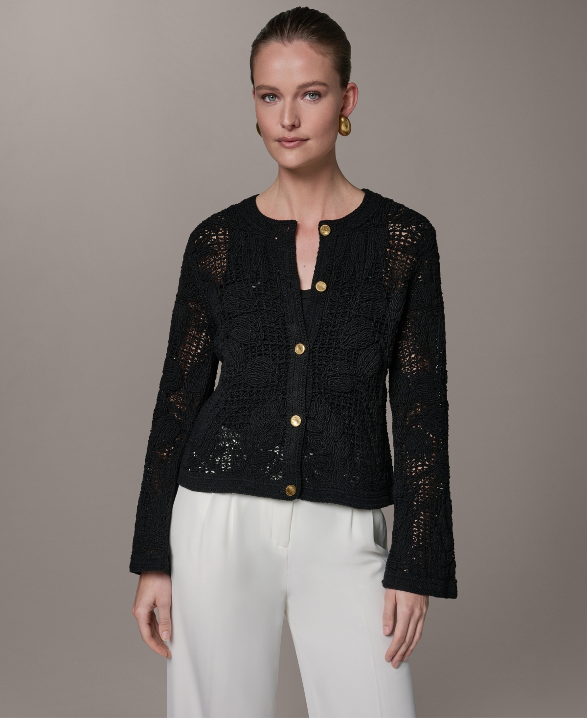 Click here for Donna Karan New York Womens Crochet Button-Front J... prices