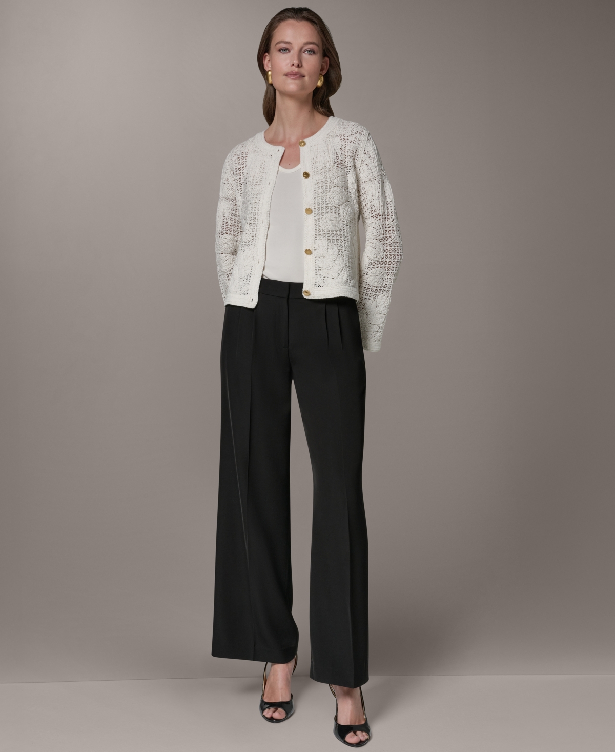 Click here for Donna Karan New York Womens Crochet Button-Front J... prices