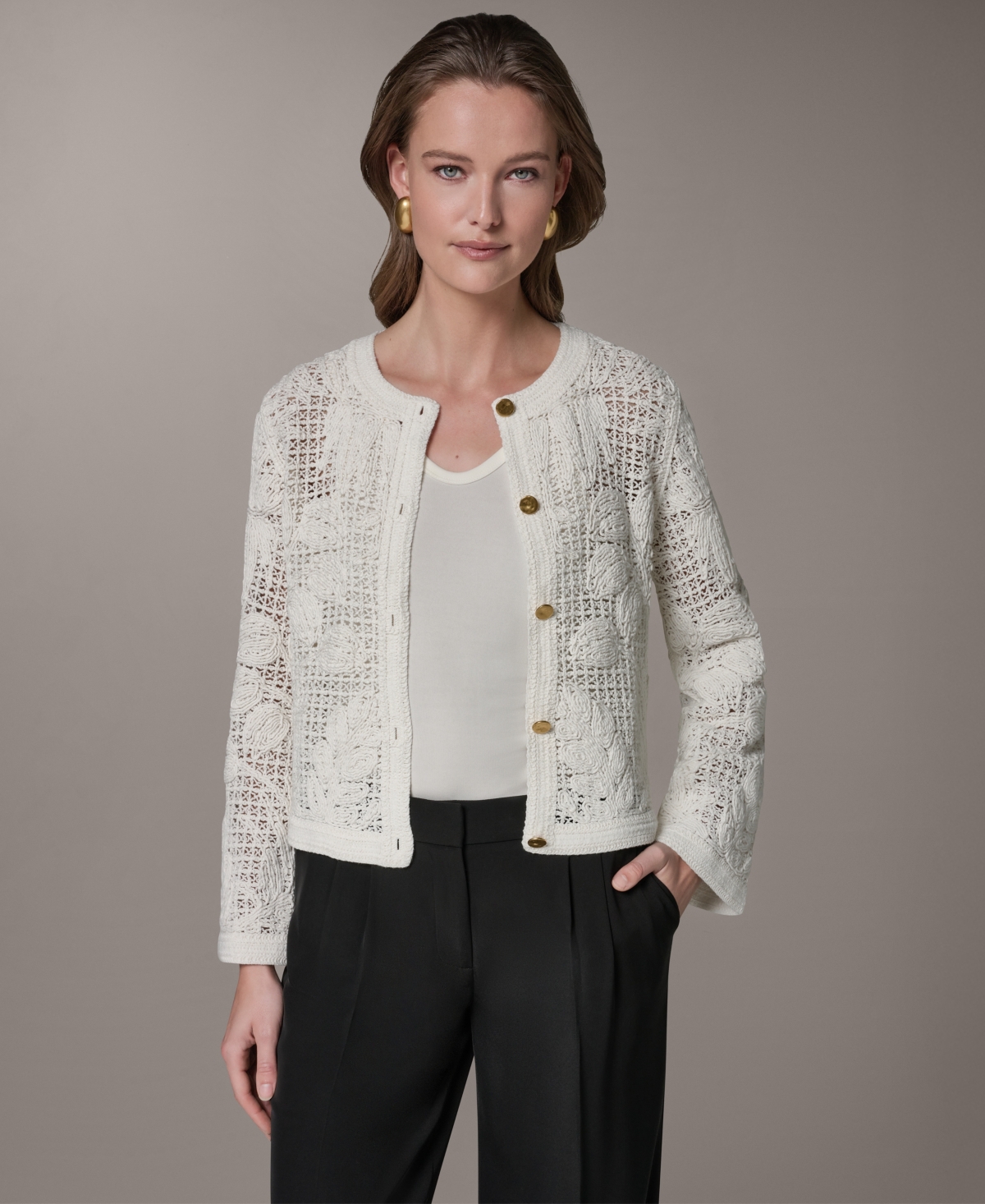 Click here for Donna Karan New York Womens Crochet Button-Front J... prices