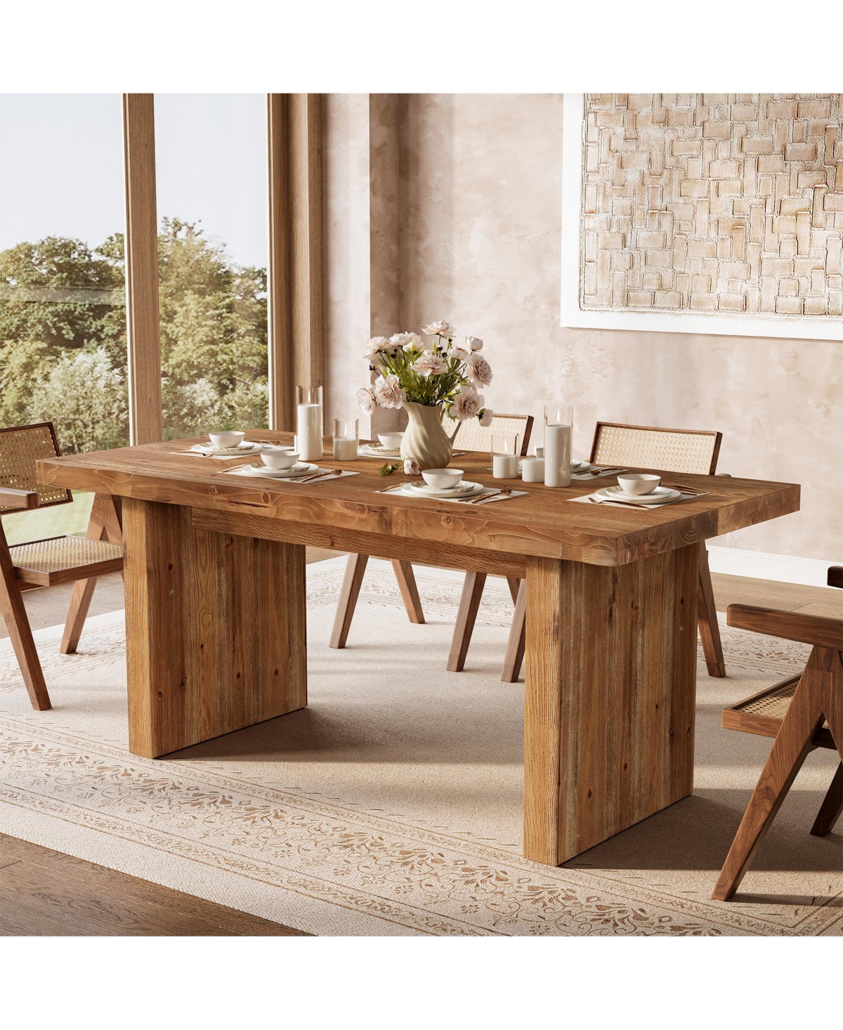 Click here for Tribesigns 63 Solid Wood Dining Table  Farmhouse K... prices