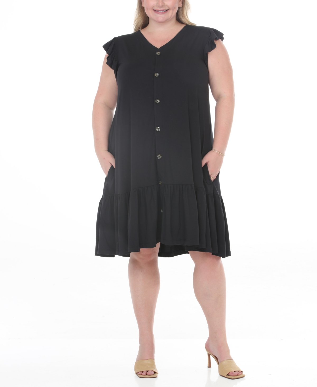 Click here for White Mark Plus Size Button Front Tiered Swing Dre... prices