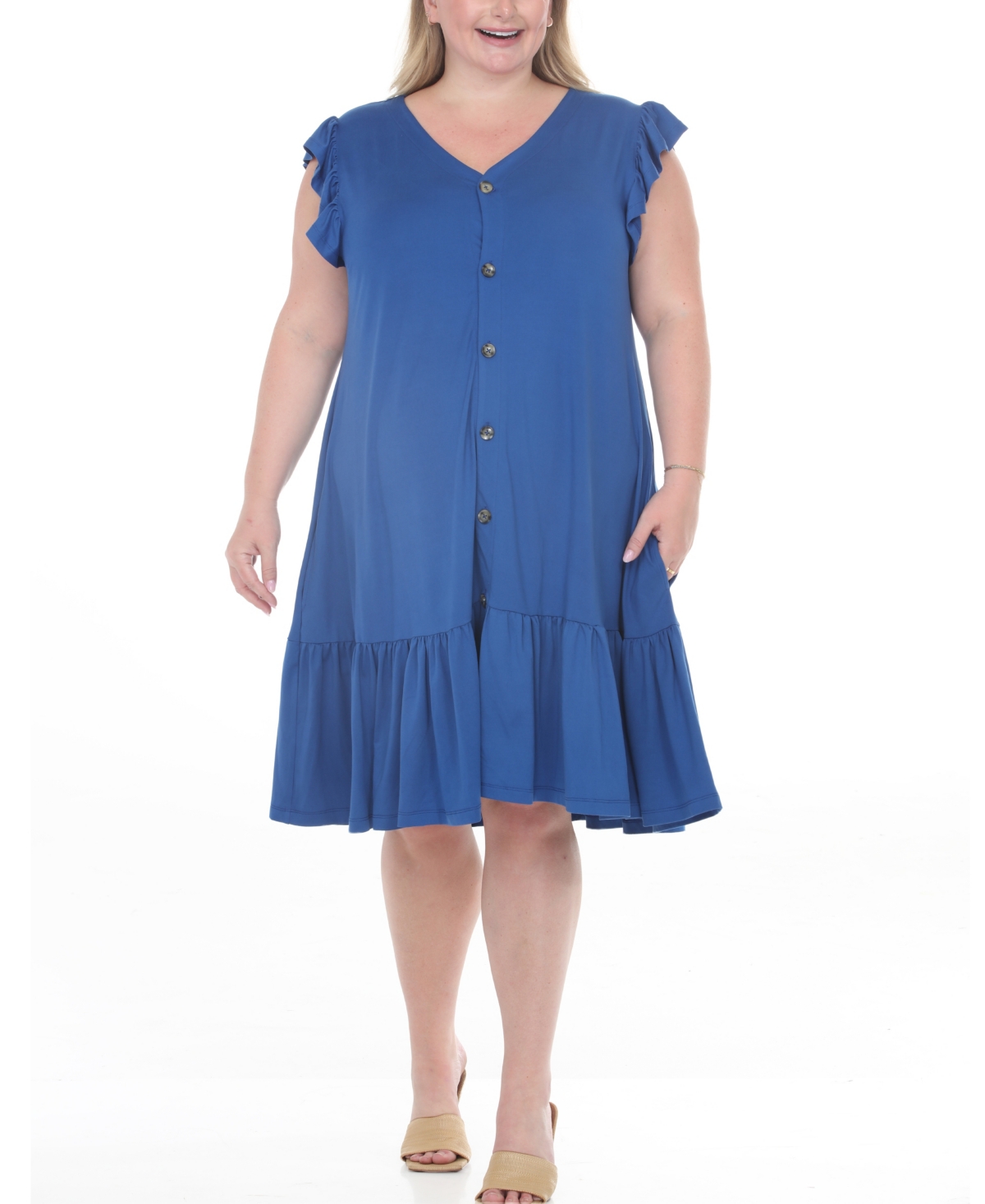 Click here for White Mark Plus Size Button Front Tiered Swing Dre... prices