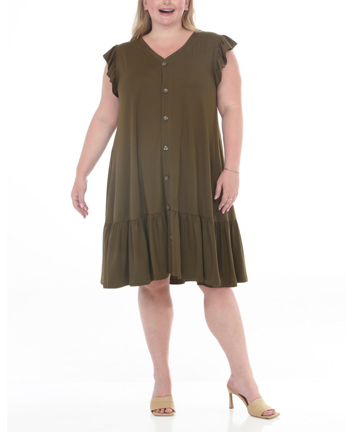 Click here for White Mark Plus Size Button Front Tiered Swing Dre... prices