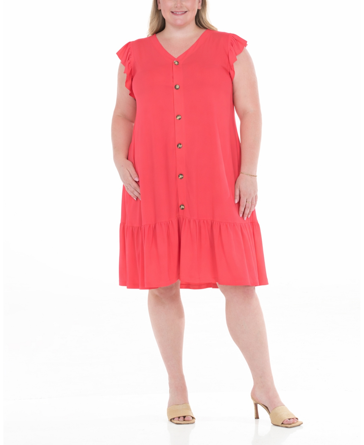 Click here for White Mark Plus Size Button Front Tiered Swing Dre... prices