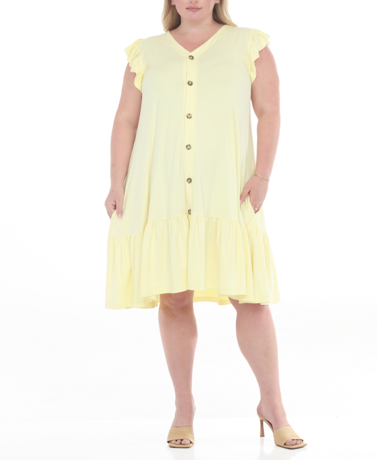 Click here for White Mark Plus Size Button Front Tiered Swing Dre... prices