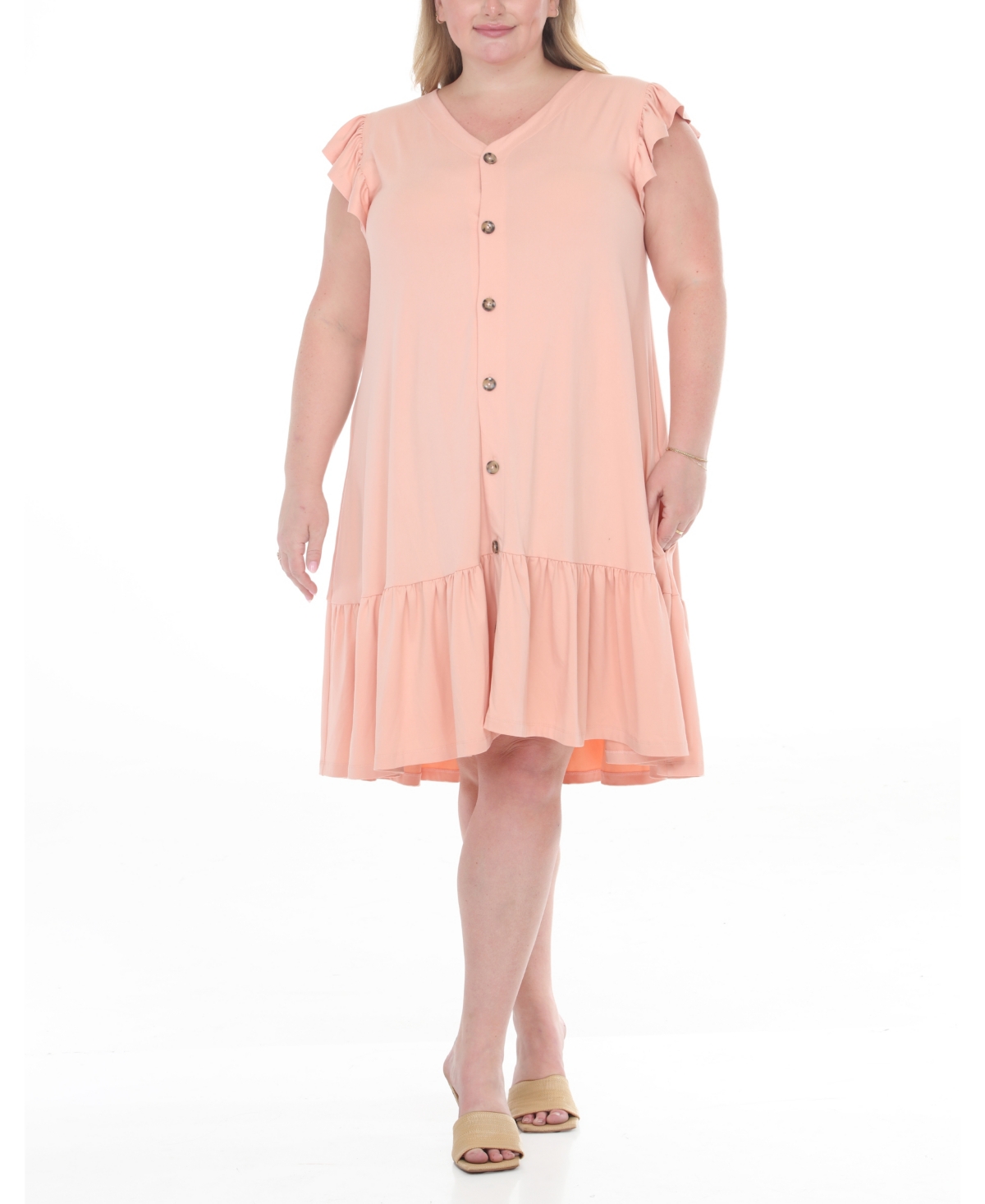 Click here for White Mark Plus Size Button Front Tiered Swing Dre... prices