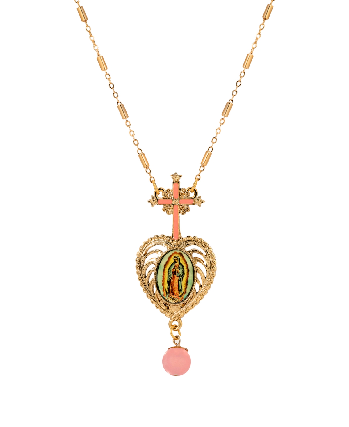 Click here for Symbols of Faith Gold-Tone Cross Pink Heart Guadal... prices