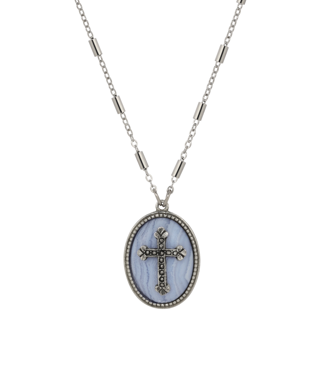 Click here for Symbols of Faith Silver-Tone Oval Blue Lace Stone... prices
