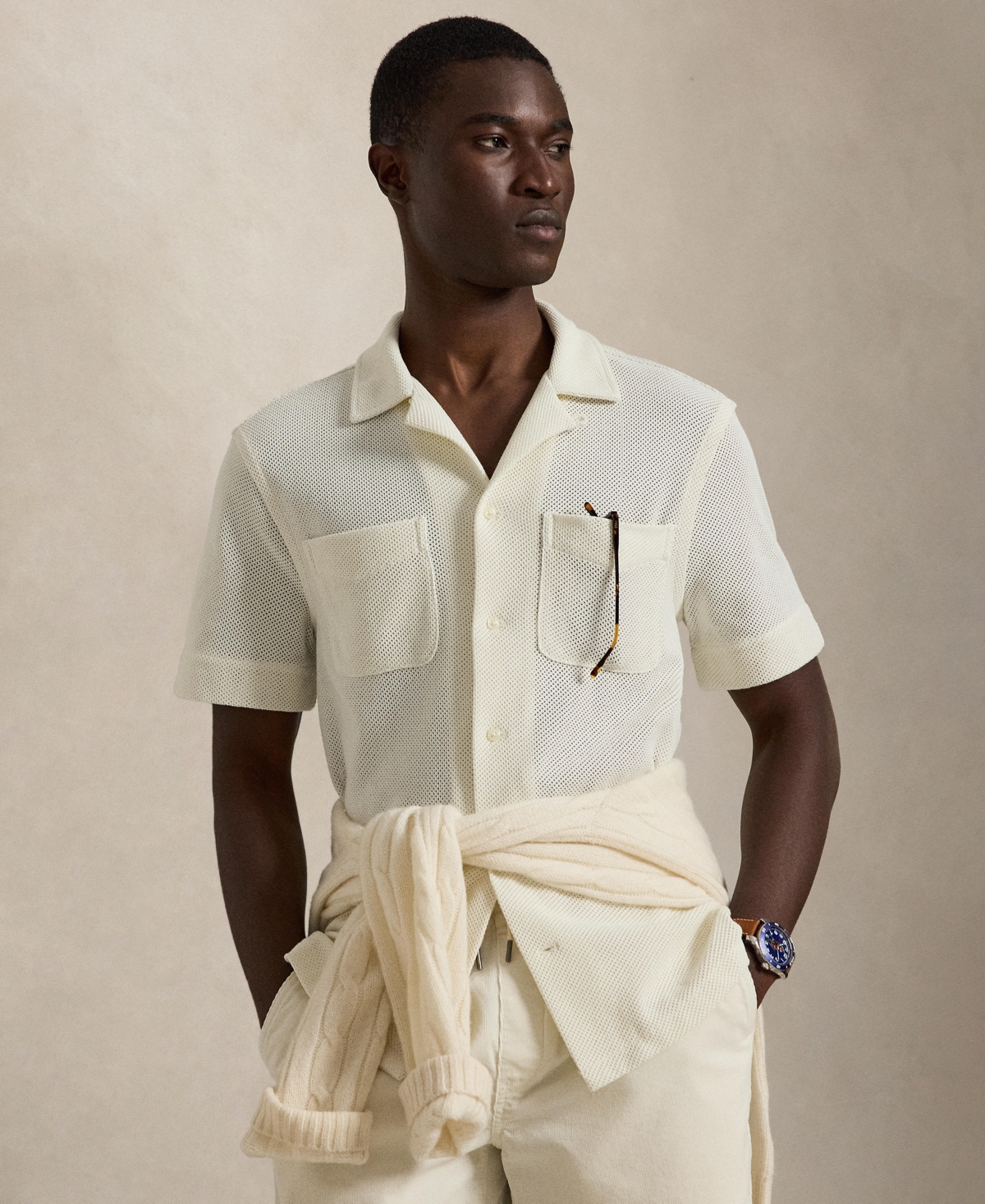 Click here for Polo Ralph Lauren Textured Pointelle Camp Shirt -... prices