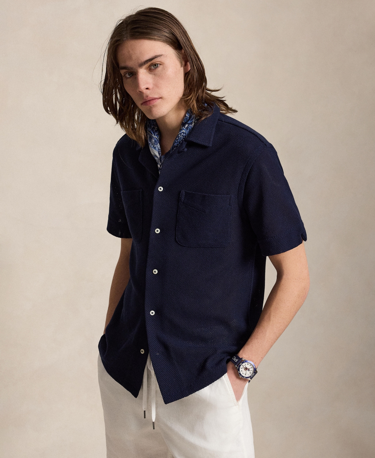 Click here for Polo Ralph Lauren Textured Pointelle Camp Shirt -... prices