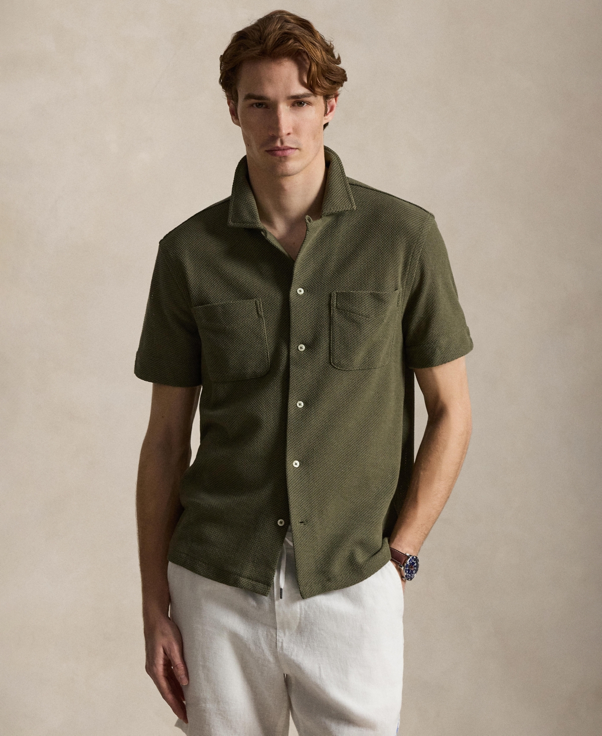 Click here for Polo Ralph Lauren Textured Pointelle Camp Shirt -... prices