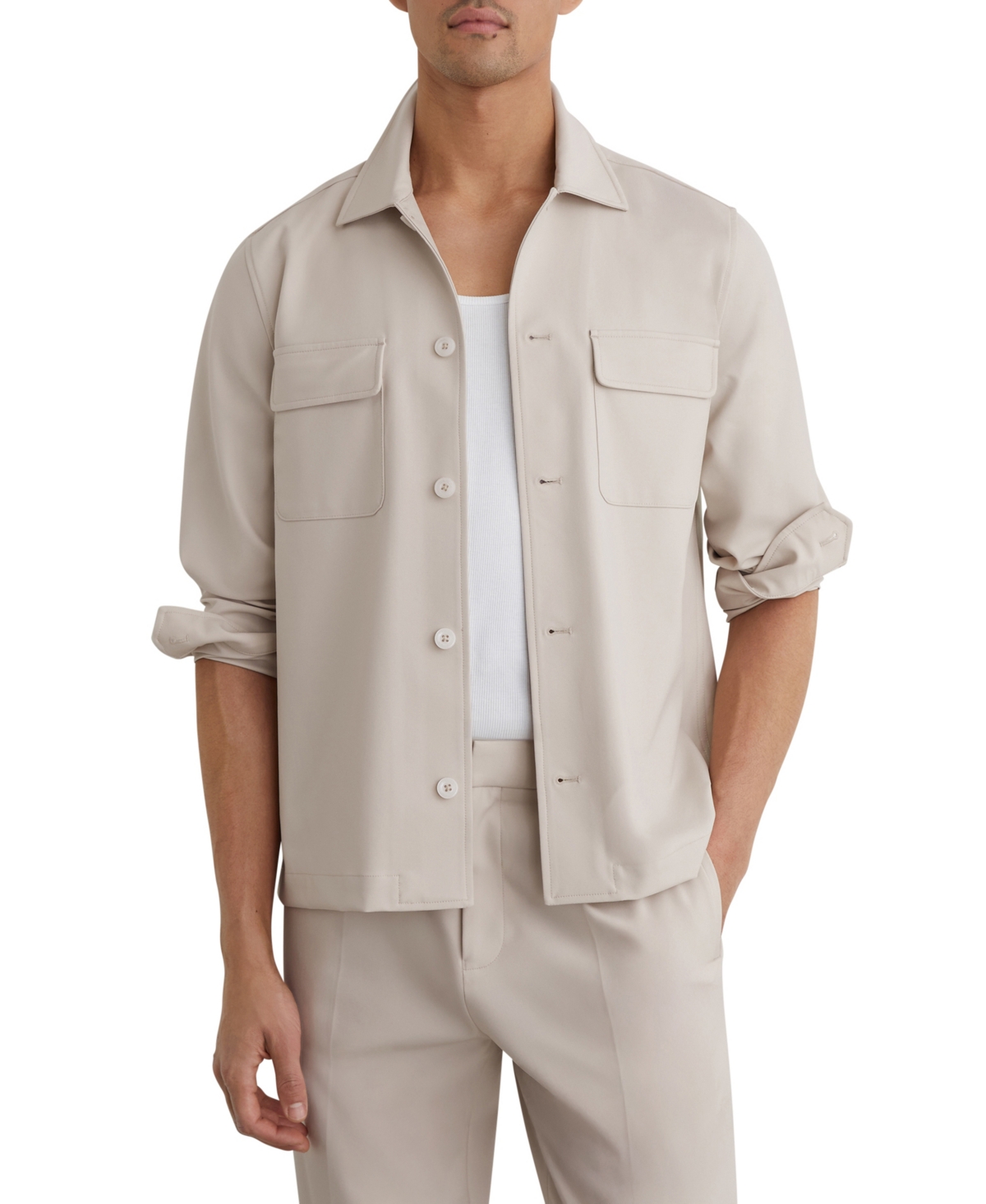 Click here for Reiss Mens Technical Regular-Fit Overshirt - Stone prices