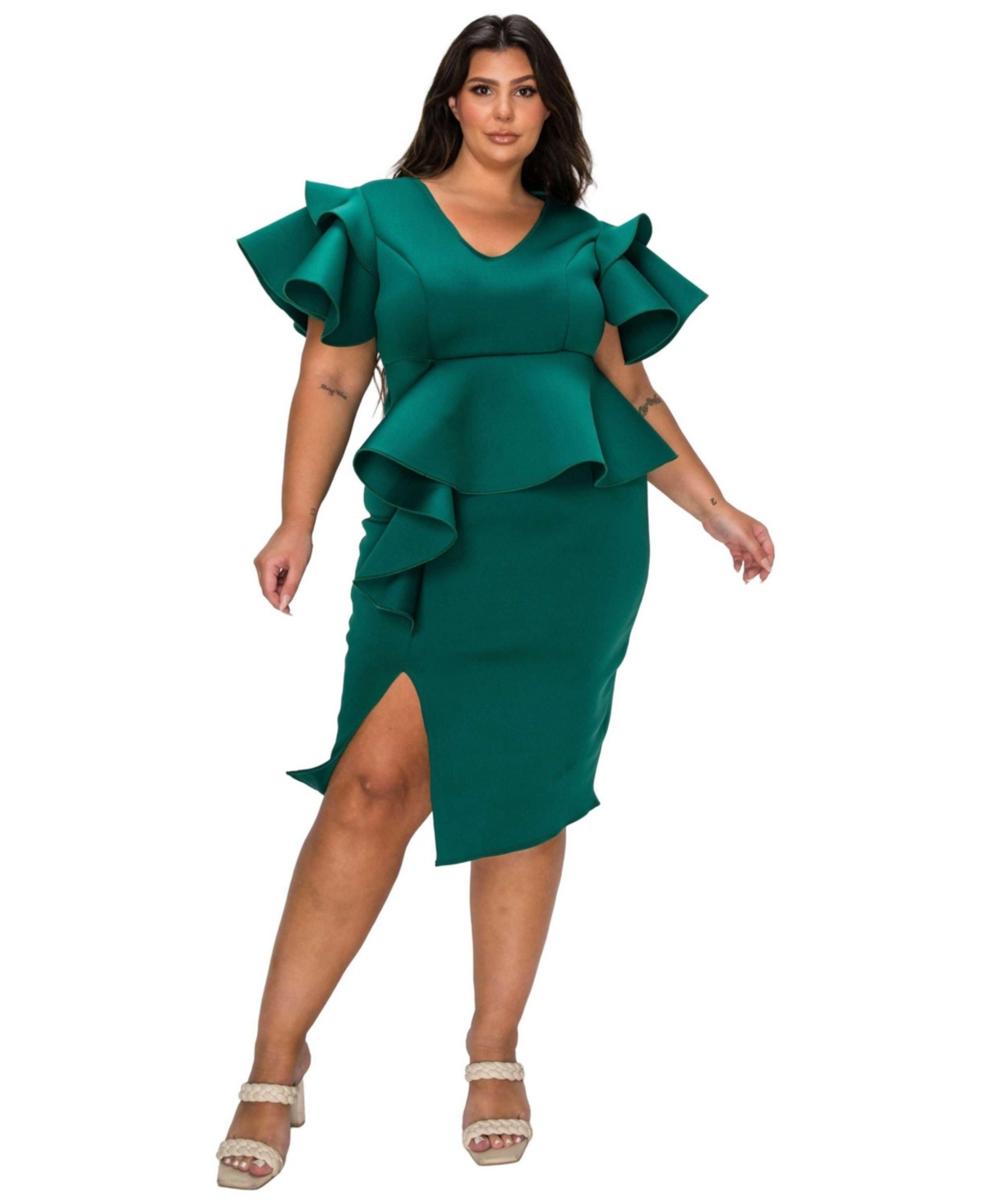 Click here for L I V D Plus Size Kira Neoprene Peplum Dress - Hun... prices