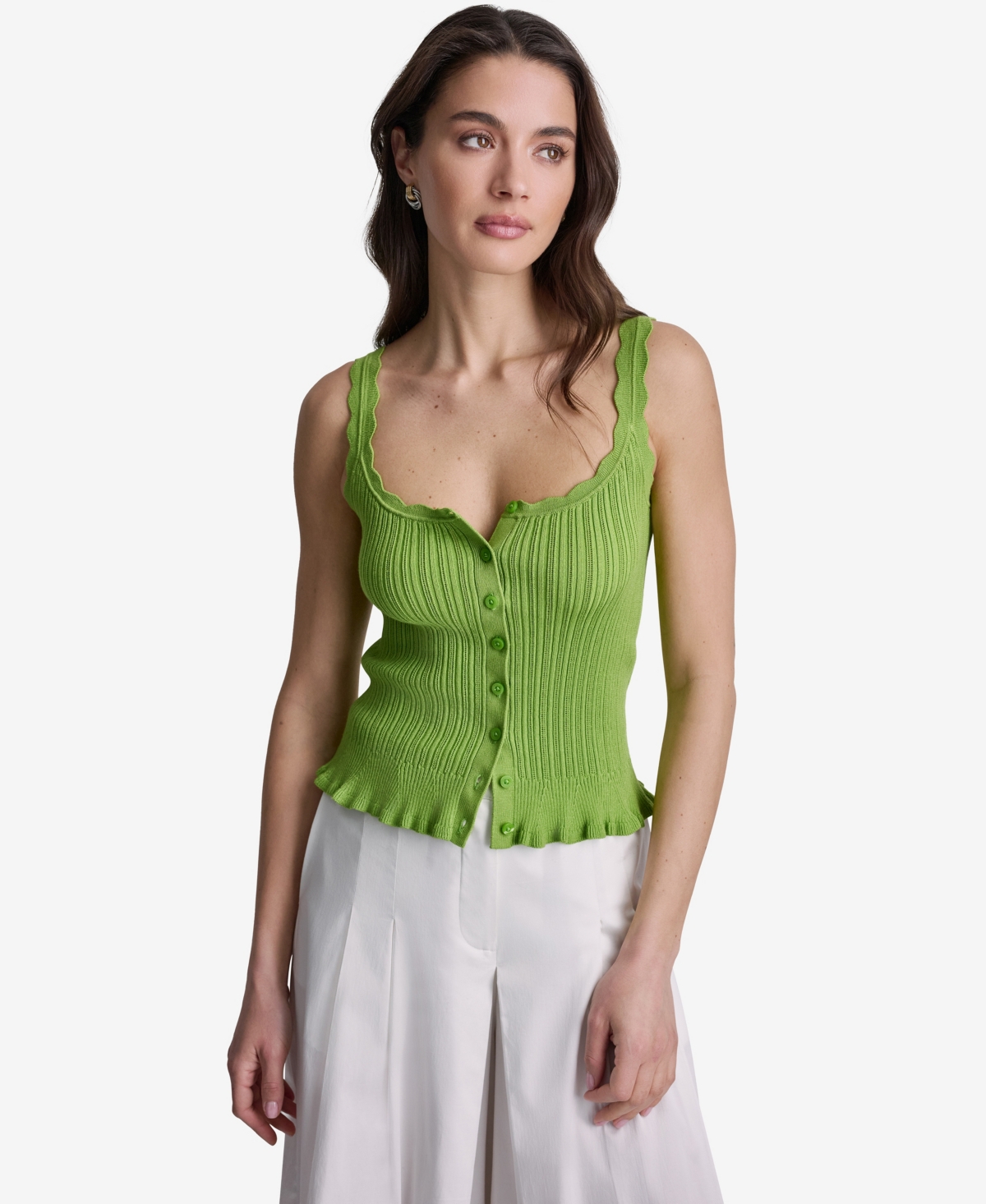 Click here for Bcbg Womens Ribbed Button-Front Scoop Neck Tank To... prices