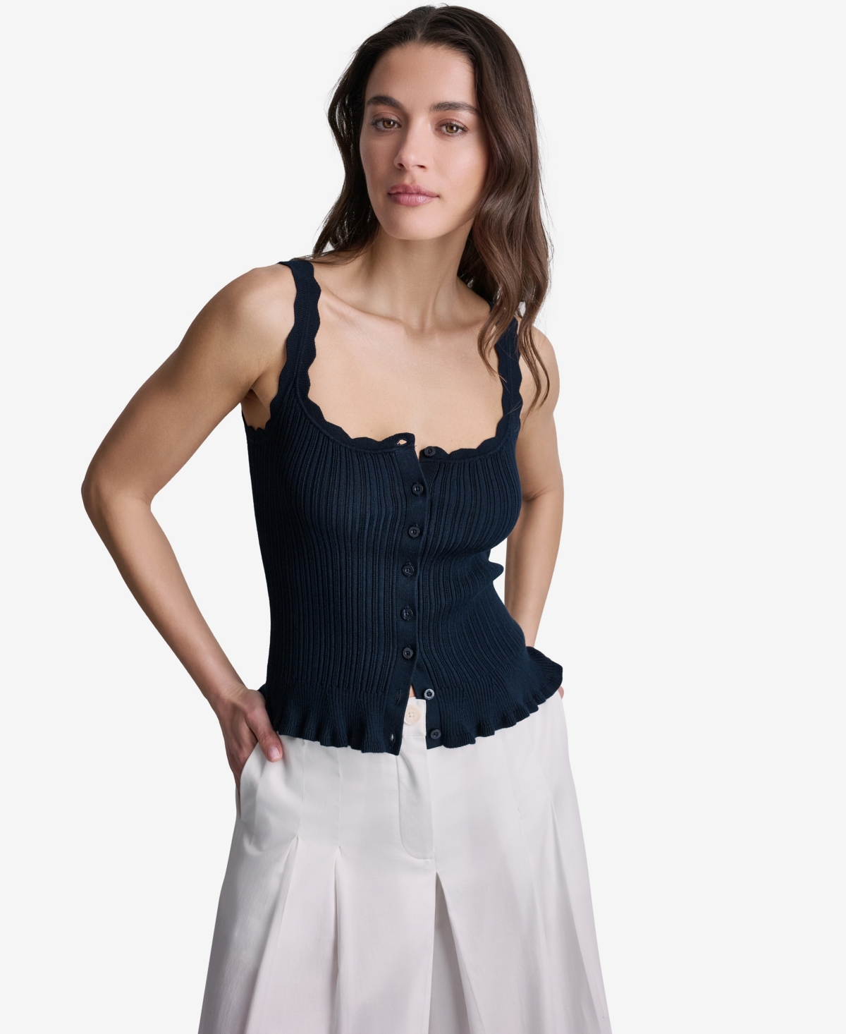 Click here for Bcbg Womens Ribbed Button-Front Scoop Neck Tank To... prices