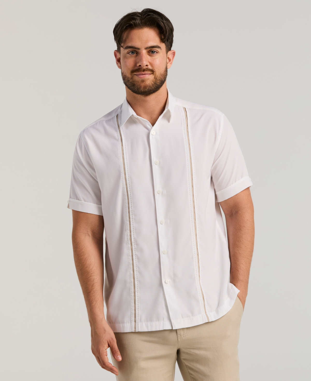 Click here for Cubavera Mens Pick Stitch Panel Short Sleeve Butto... prices