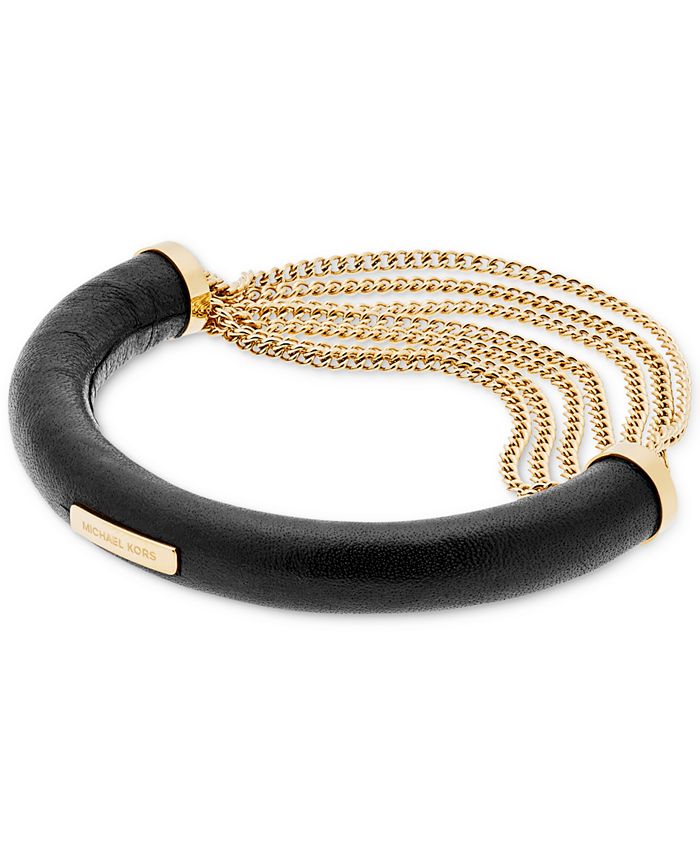 Michael Kors Gold-Tone and Leather Draped Chain Bangle Bracelet - Macy's