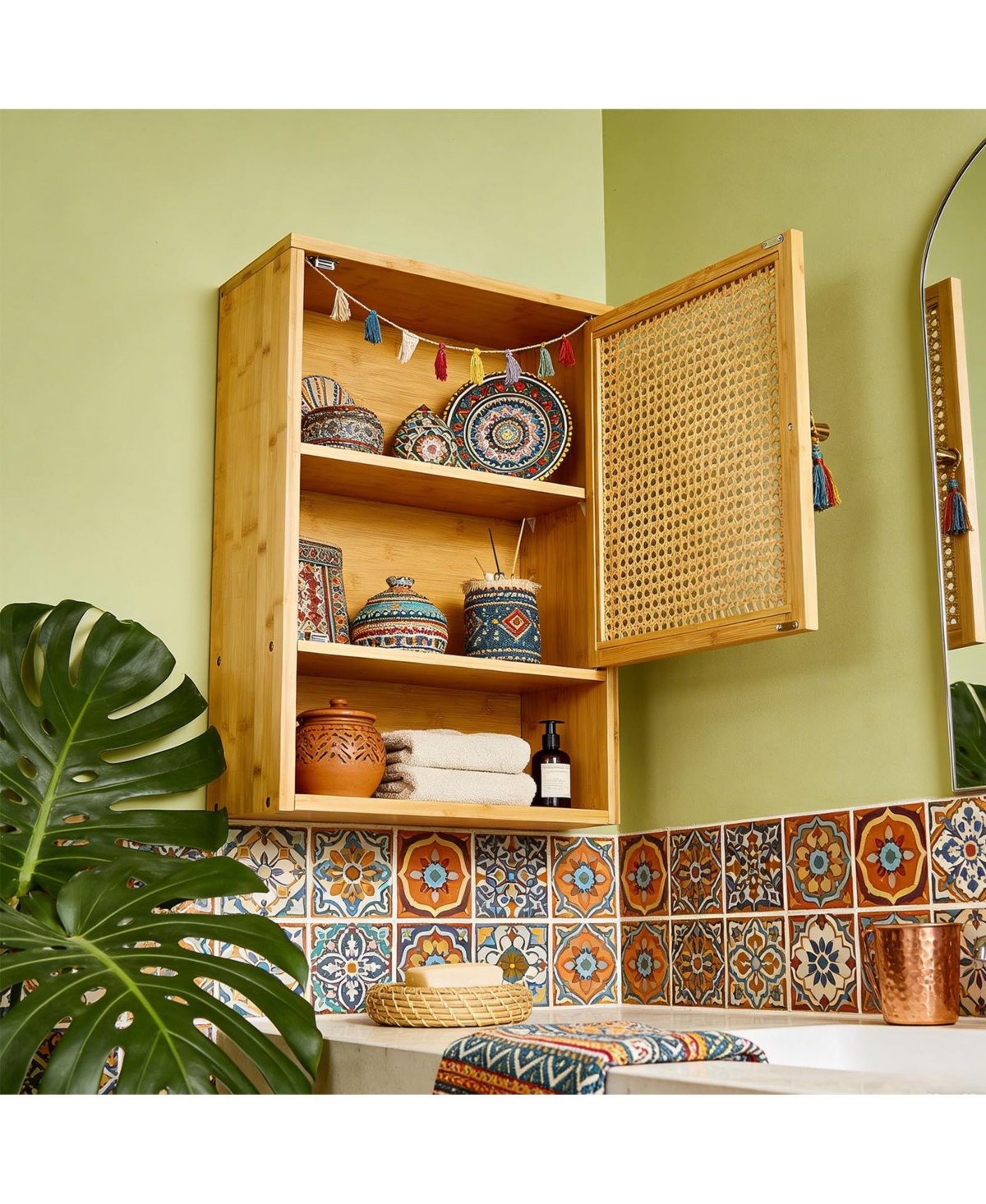 Click here for homfan Bathroom Wall Cabinet  Wood Rattan Storage... prices