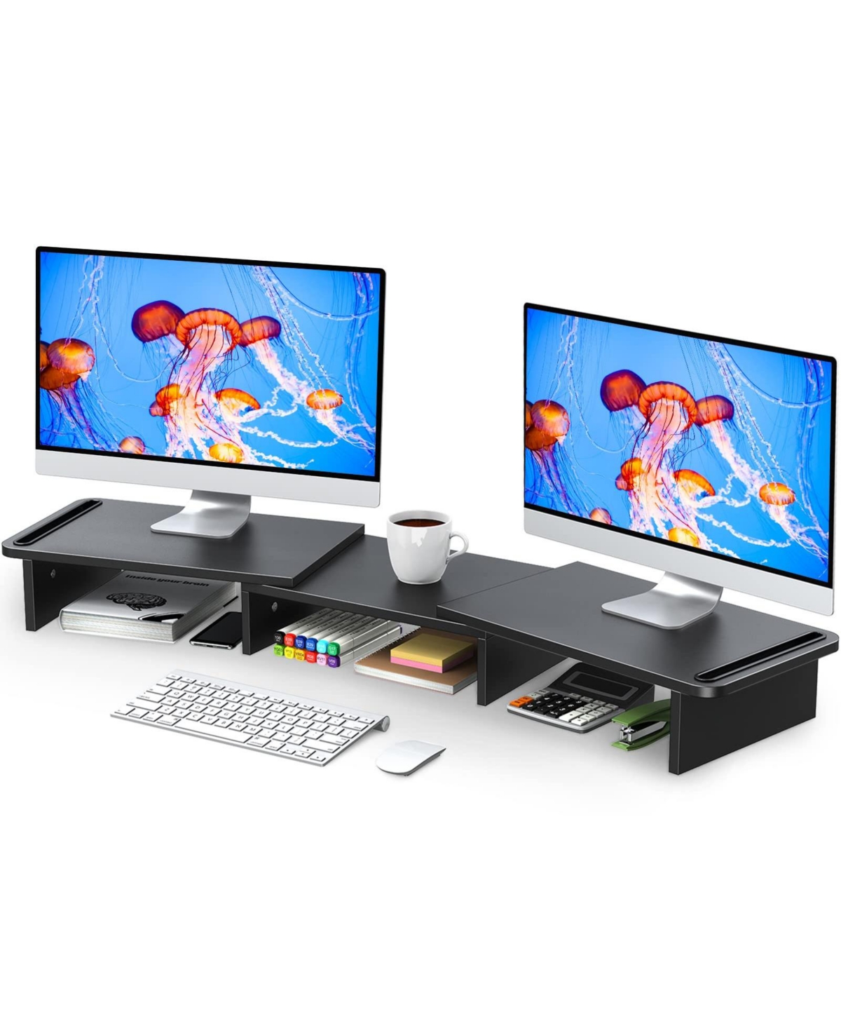 Click here for Gnuadz Dual Monitor Stand Riser Adjustable Wood de... prices