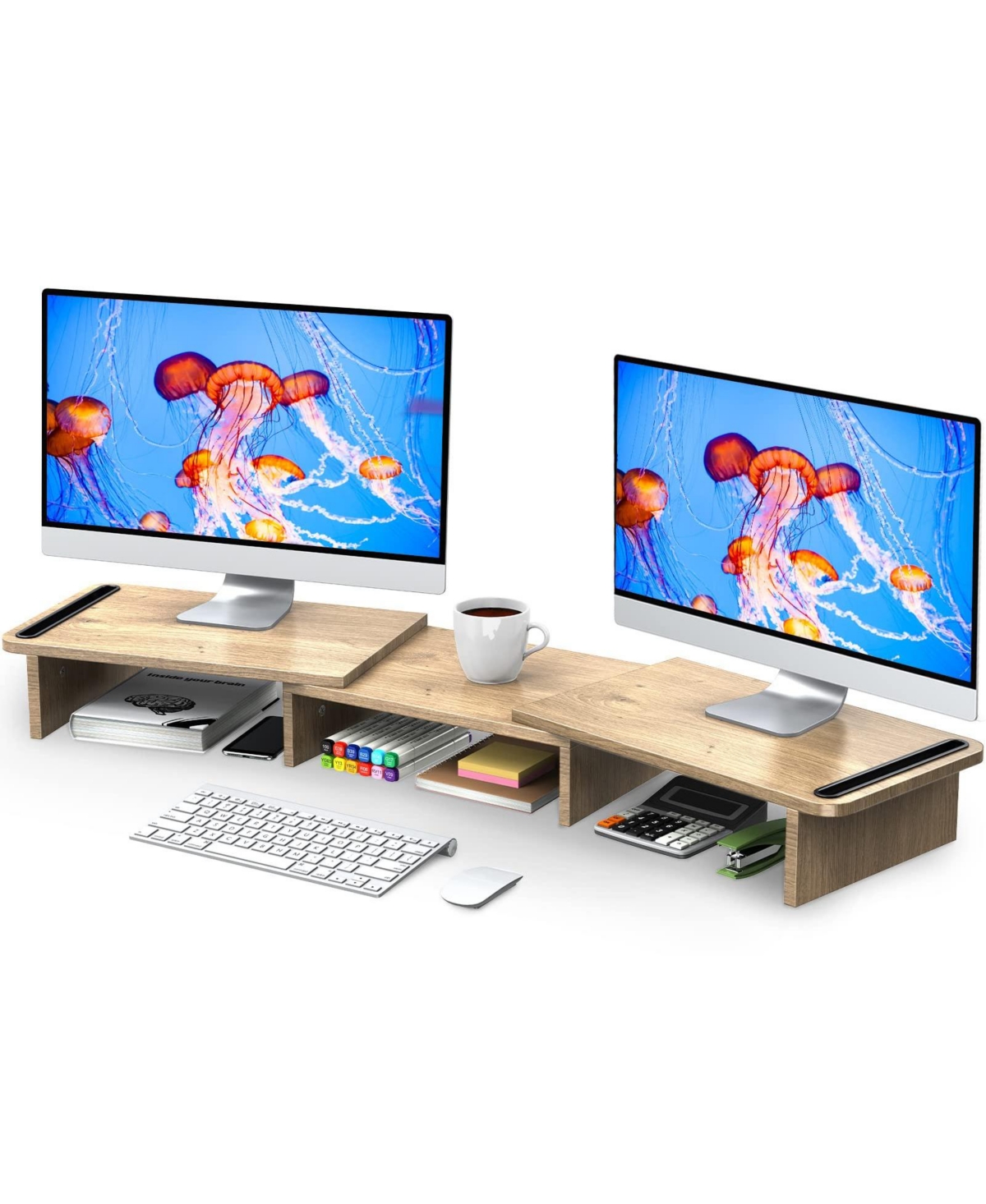 Click here for Gnuadz Dual Monitor Stand Riser Adjustable Wood de... prices