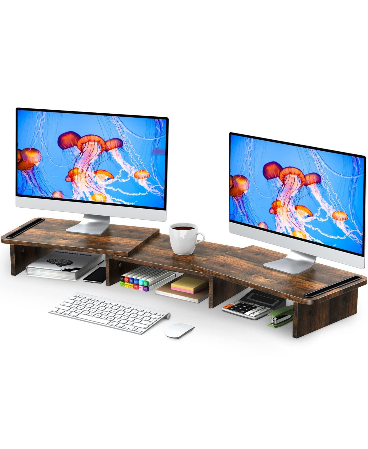 Click here for Gnuadz Dual Monitor Stand Riser Adjustable Wood de... prices