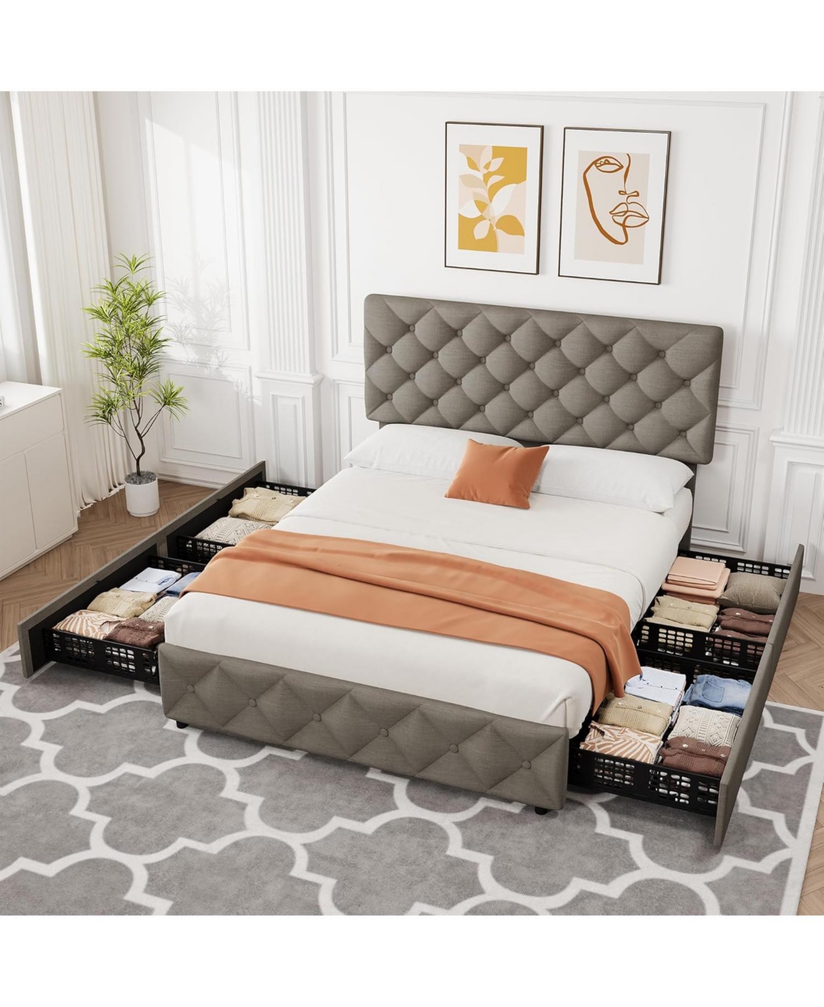 Click here for gaomon Upholstered Bed Frame with 4 Drawers  Diamo... prices