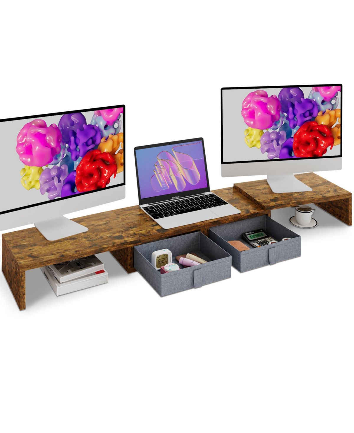Click here for Gnuadz Dual Monitor Stand Riser Adjustable Wood De... prices