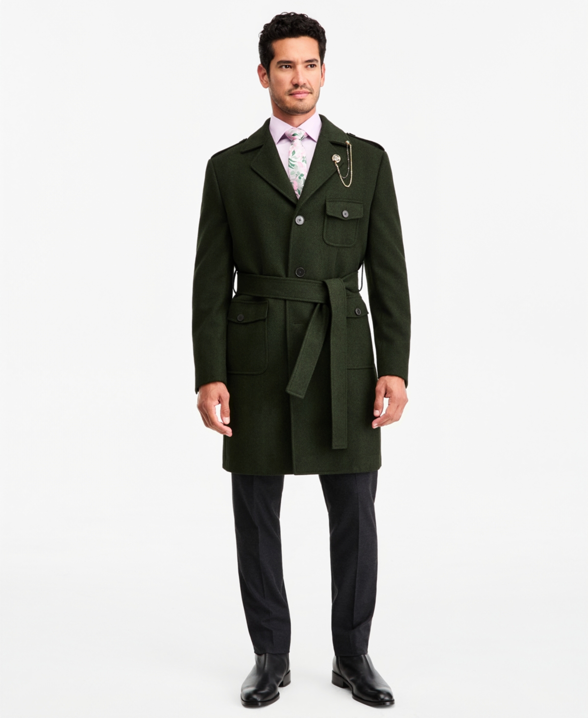 Click here for Tayion Collection Mens Classic-Fit Green Herringbo... prices