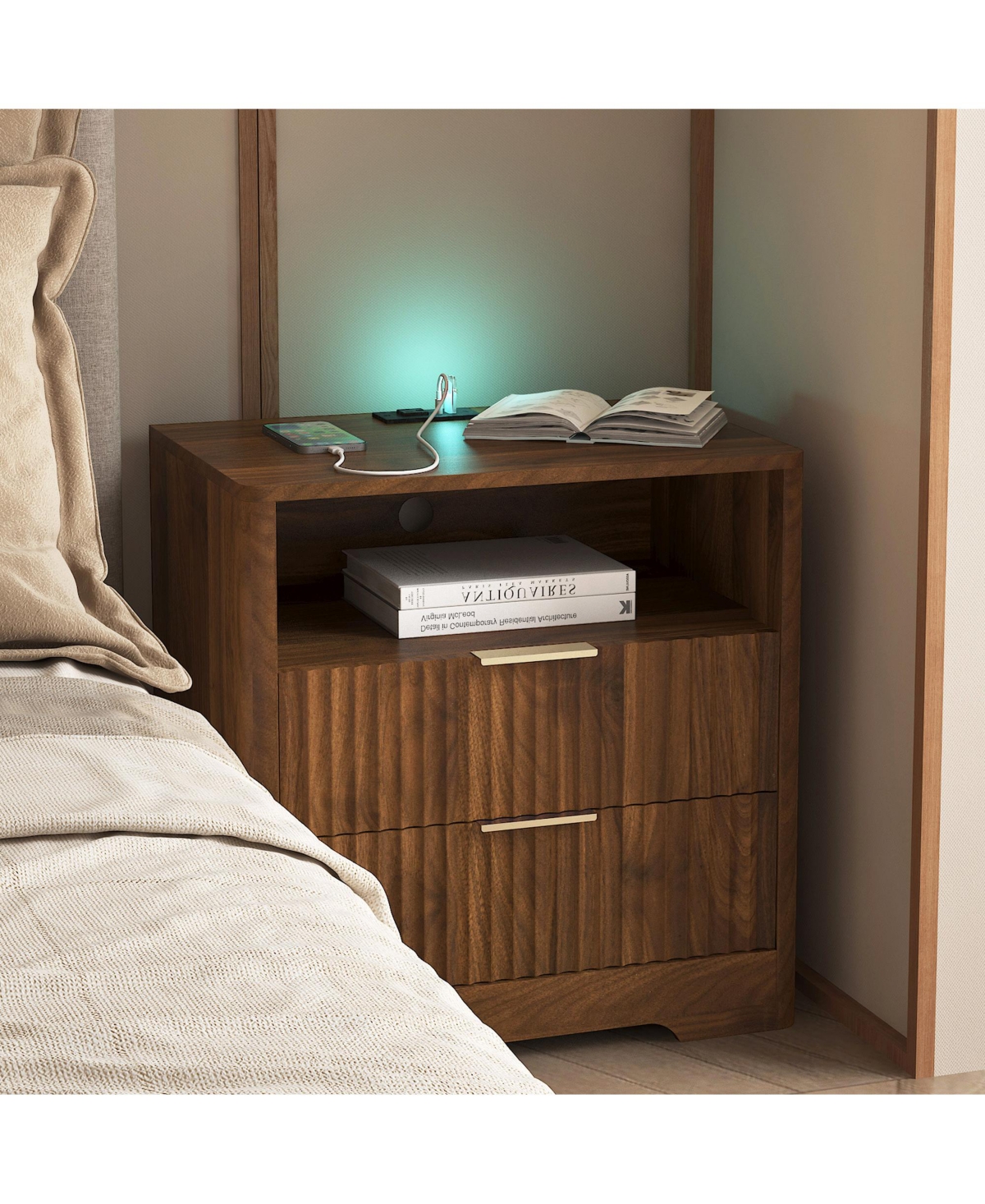 Click here for Rainsken 2-Drawer Bedside Nightstand with Built-in... prices