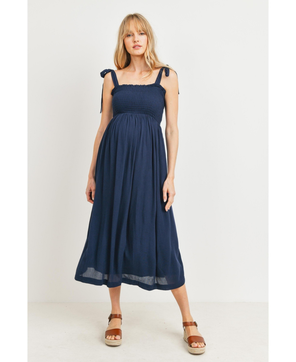 Click here for Hello Miz Maternity Smocked Tie-Shoulder Midi Dres... prices