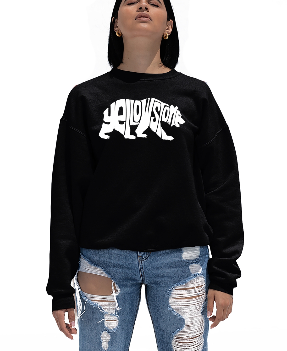 Click here for La Pop Art Womens Yellowstone Bear Word Art Crewne... prices