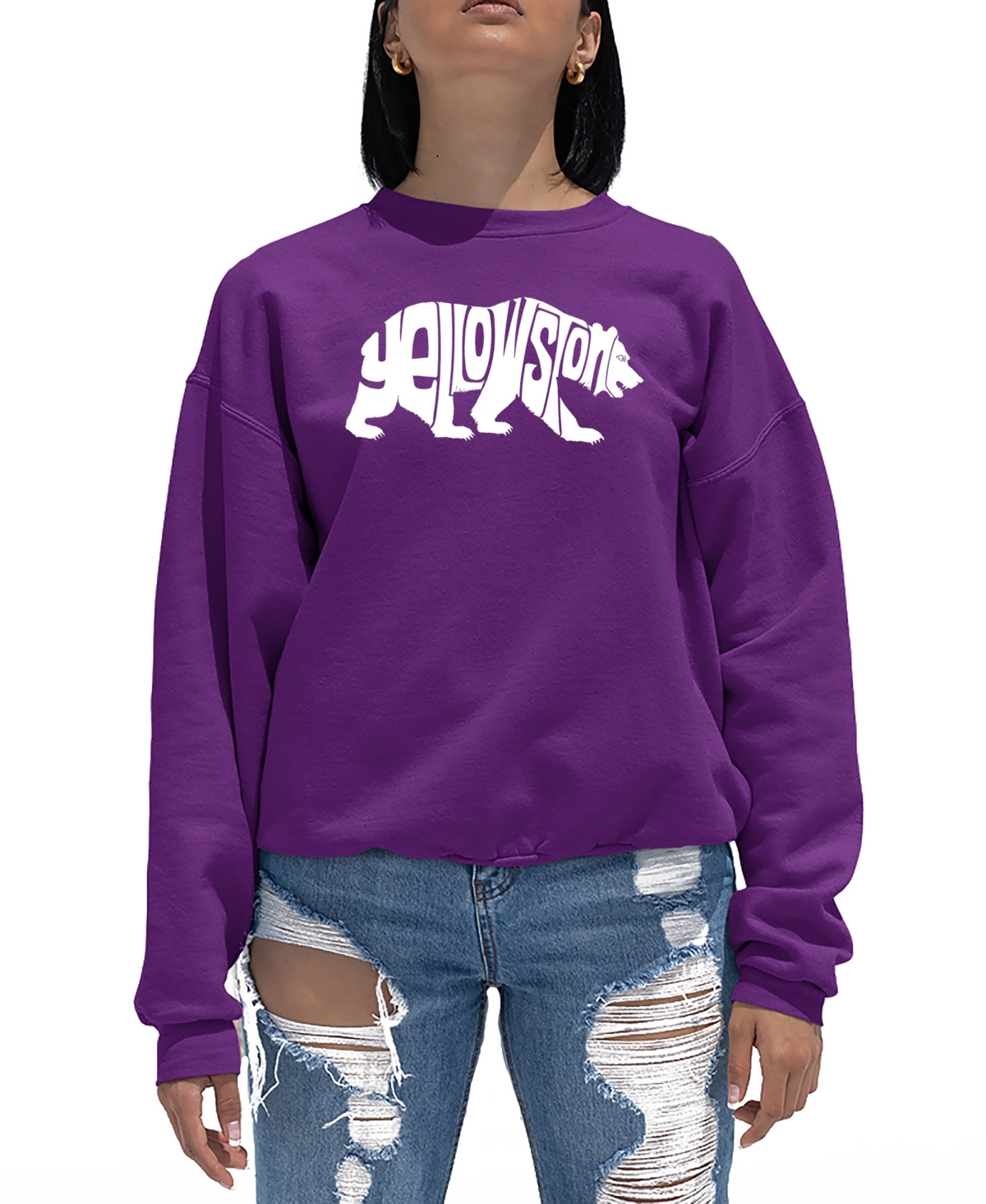 Click here for La Pop Art Womens Yellowstone Bear Word Art Crewne... prices