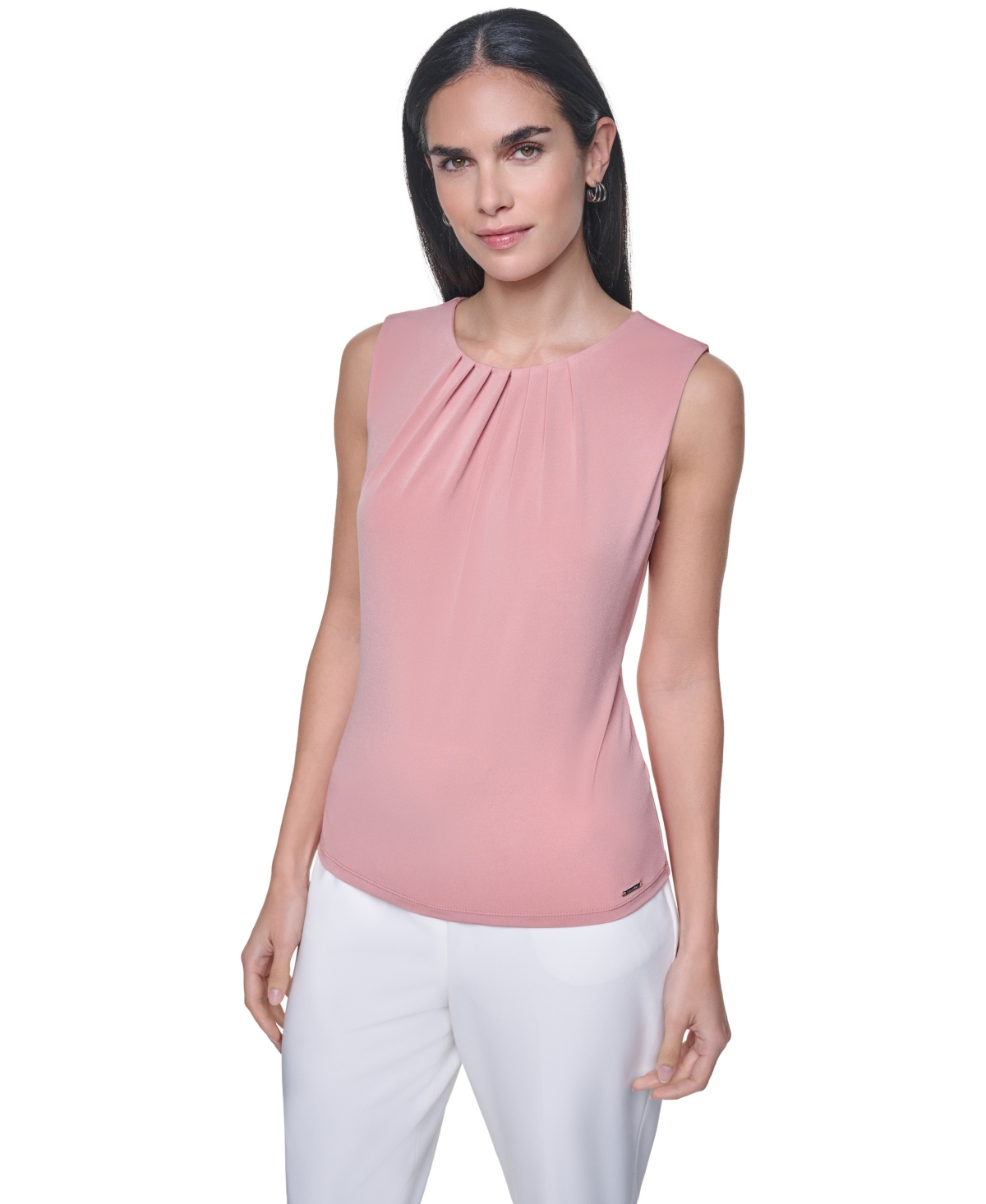 Click here for Calvin Klein Womens Pleated Crewneck Sleeveless To... prices