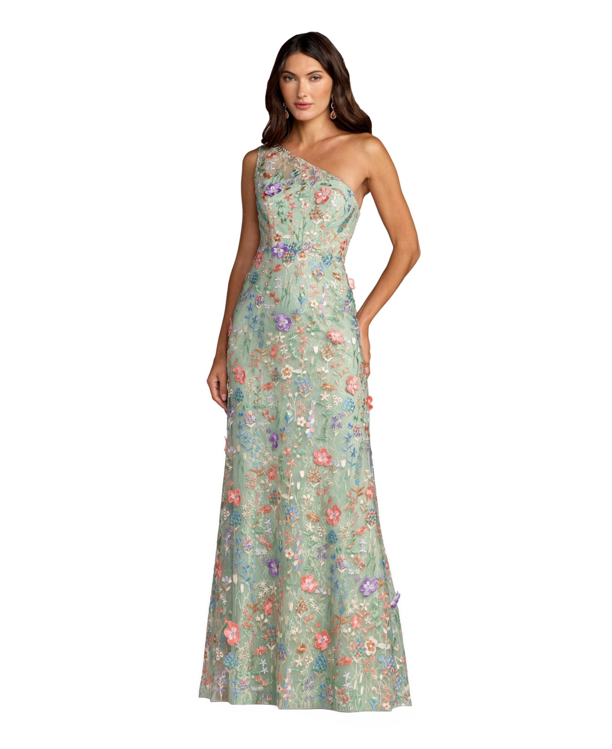 Click here for Mac Duggal Petite One Shlouder Lace Embroidered Go... prices
