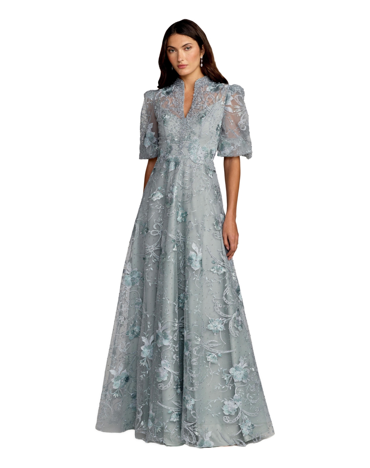 Click here for Mac Duggal Womens Embroidered Queen Anne Puff Slee... prices