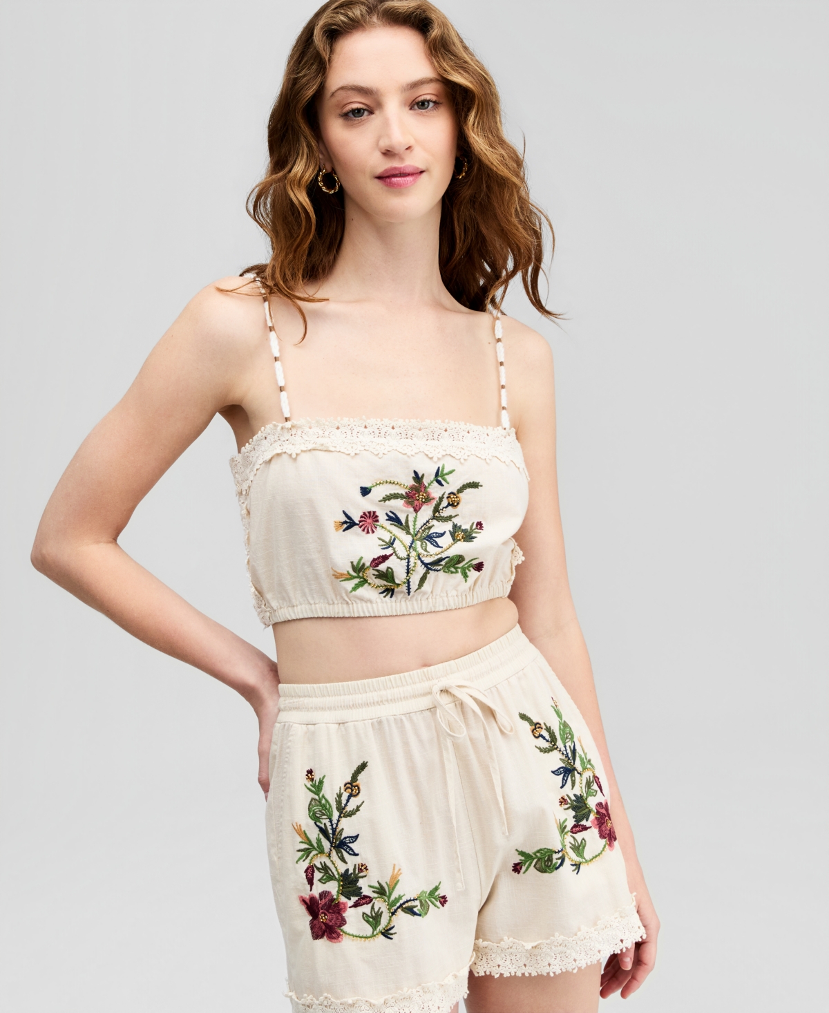 Click here for And Now This Womens Floral Embroidered Crop Top  M... prices