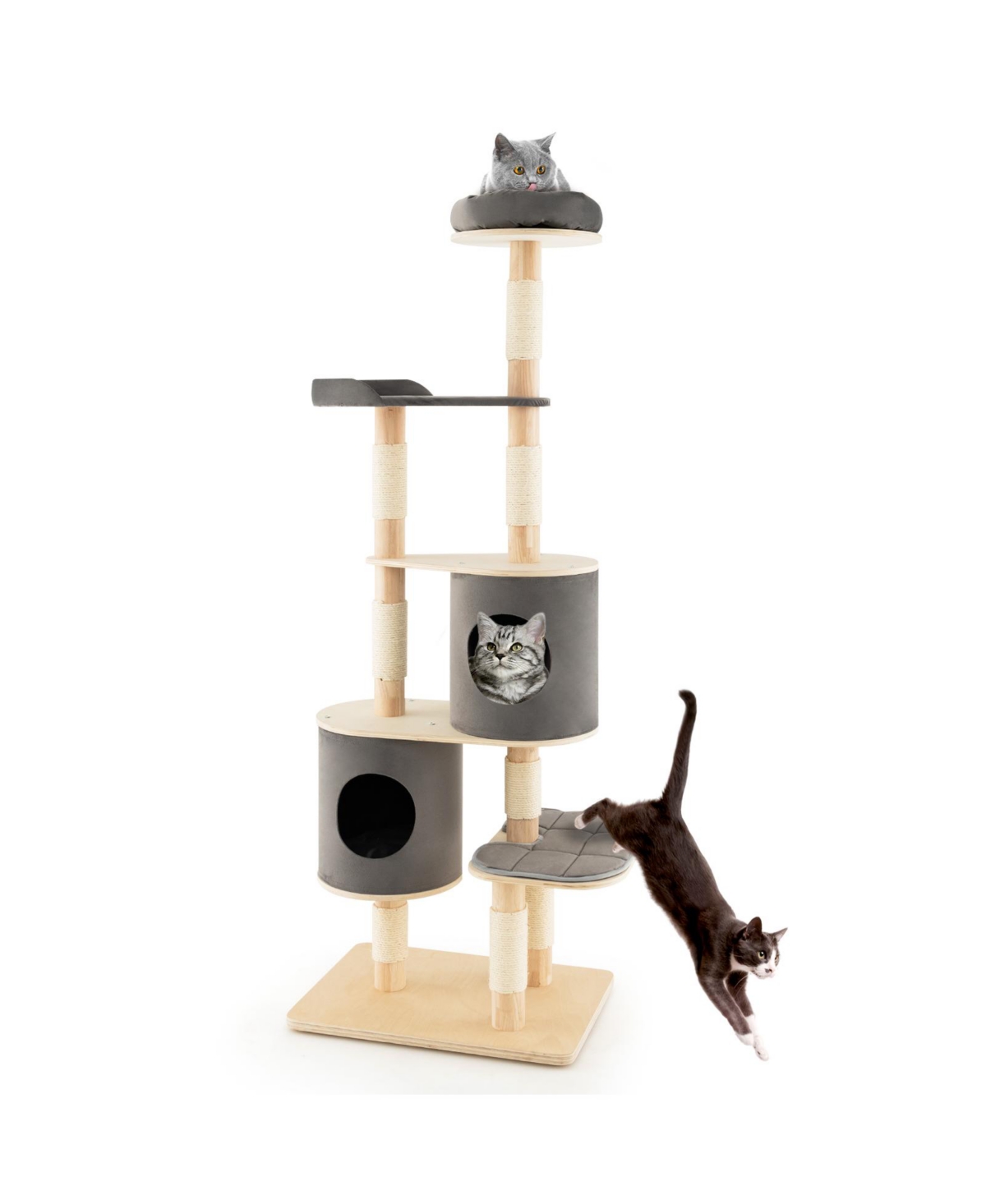 Click here for Cozito Cat Tree 6-Tier 75 in Wooden Tower with 2 C... prices