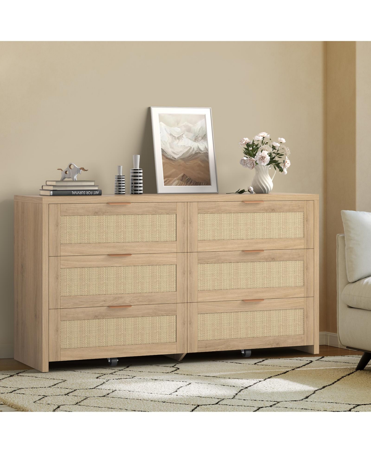 Click here for gaomon 56 6 Drawer Dresser  Rattan Tv Stand with C... prices