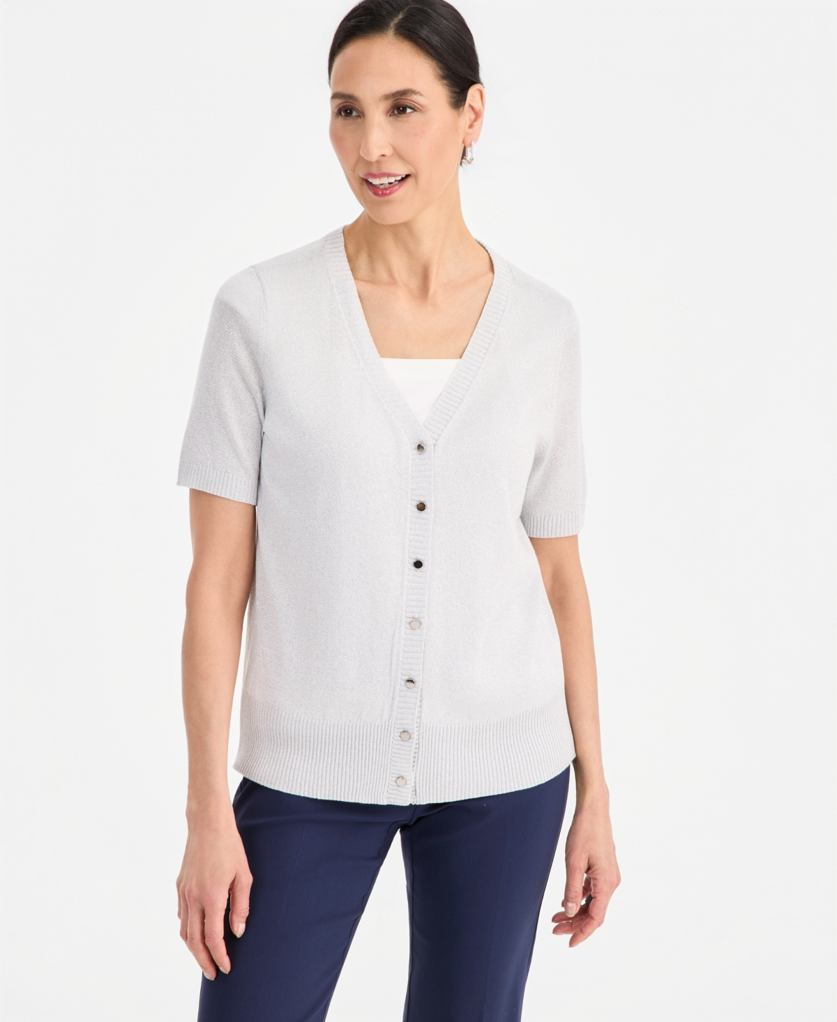 Click here for Jm Collection Womens Shine Cardigan Short-Sleeve V... prices