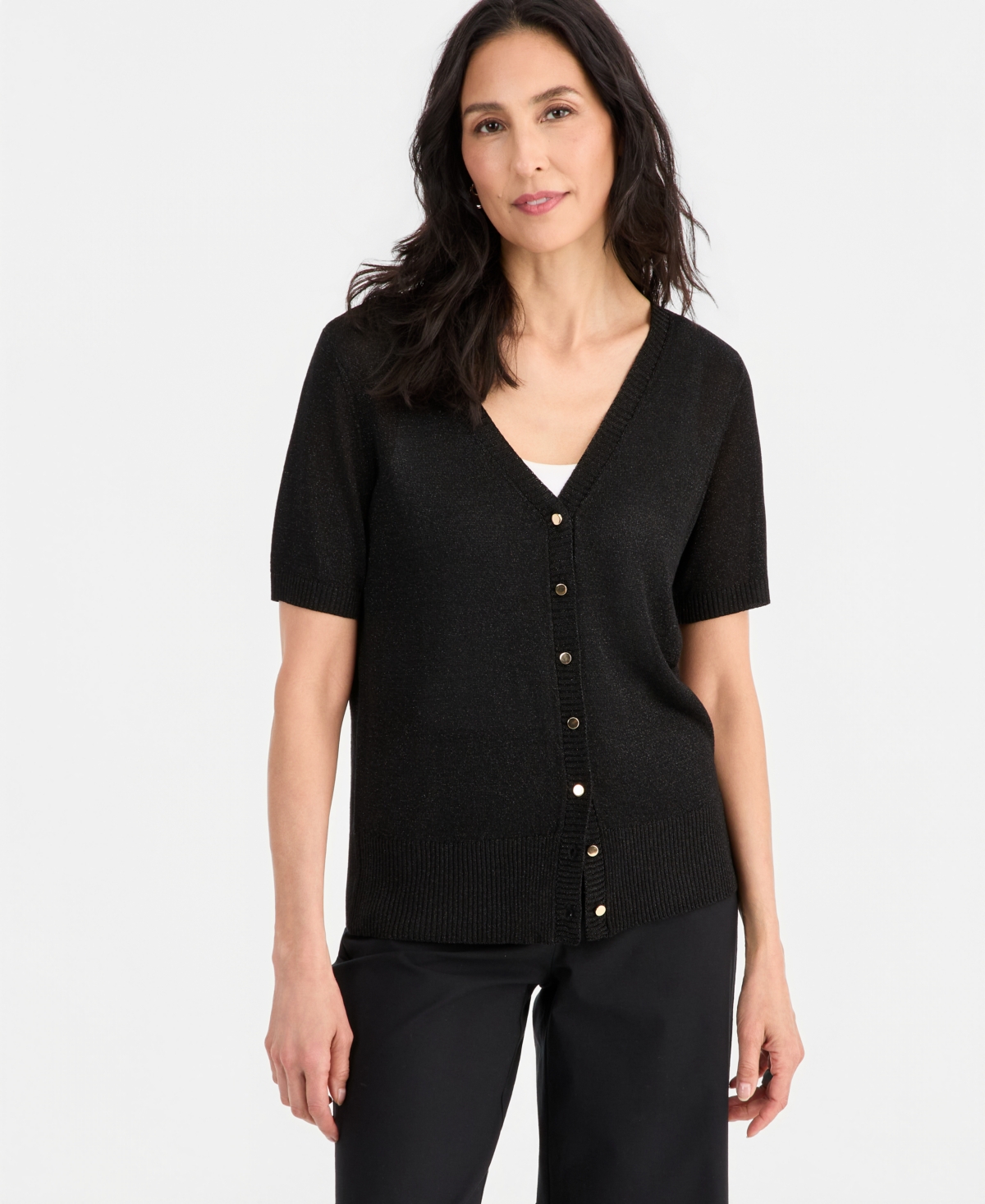 Click here for Jm Collection Womens Shine Cardigan Short-Sleeve V... prices