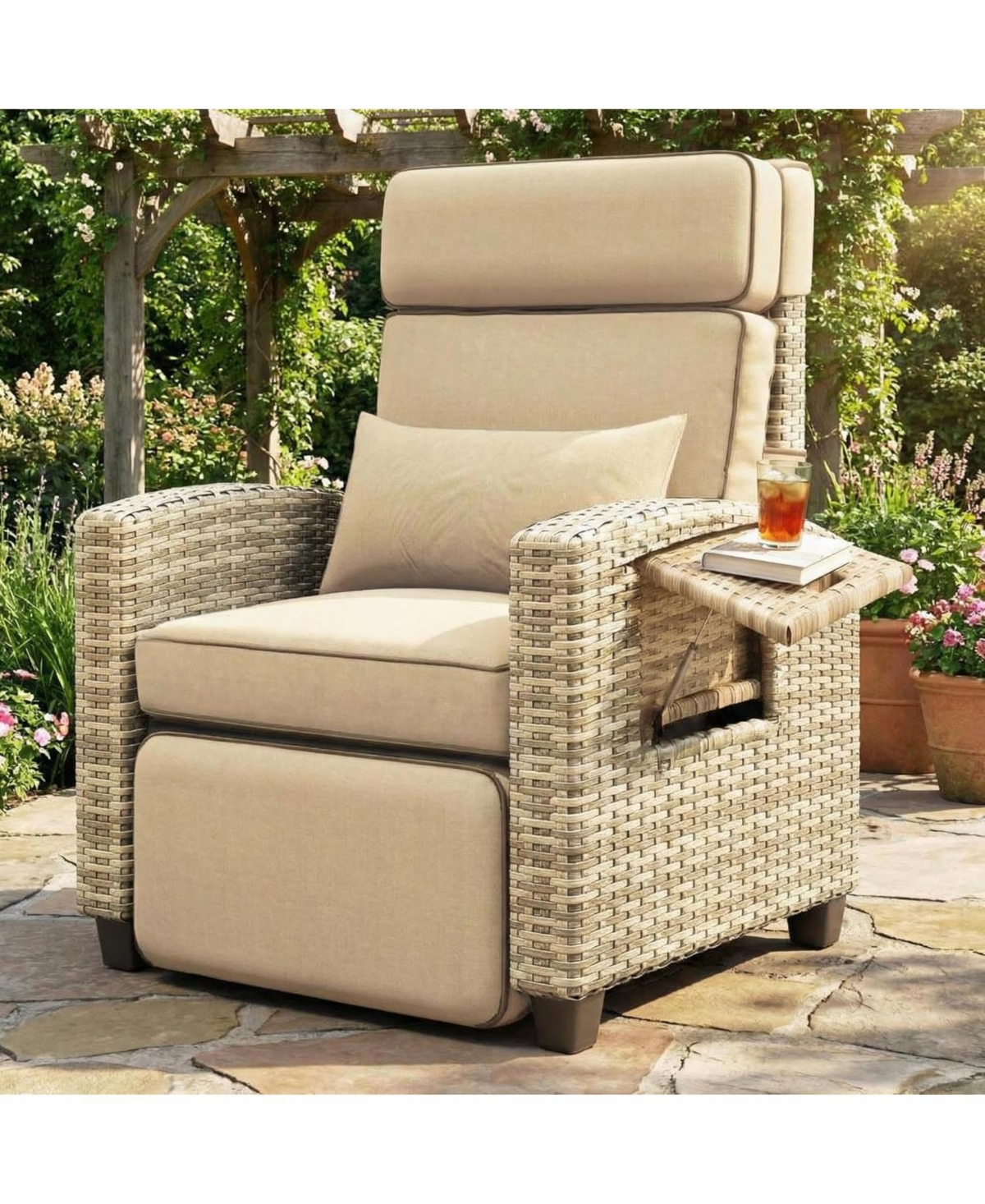 Click here for gaomon Outdoor Patio Recliner Chair with Side Tabl... prices