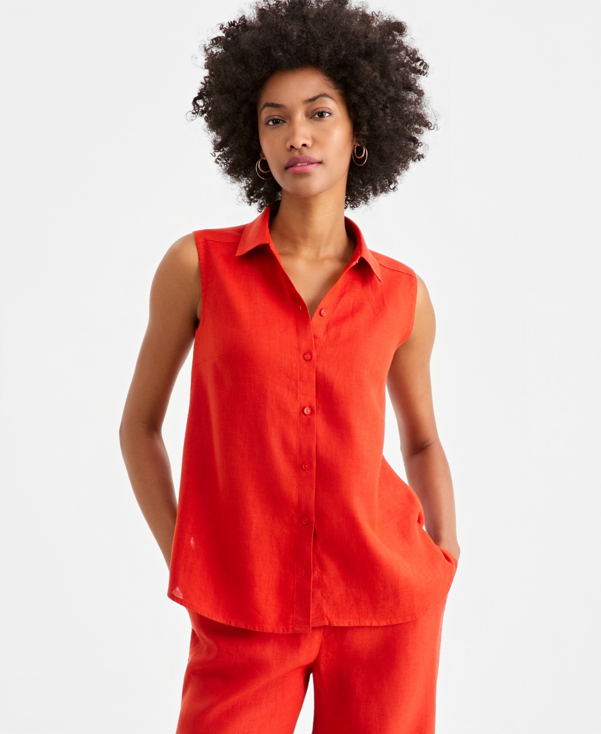 Click here for Charter Club Womens 100 Linen Sleeveless Button-Fr... prices