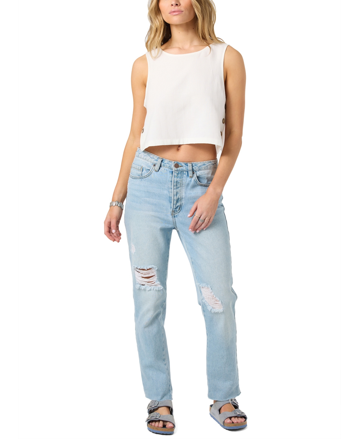 Click here for ONeill Womens Crewneck Woven Tank Top - White prices