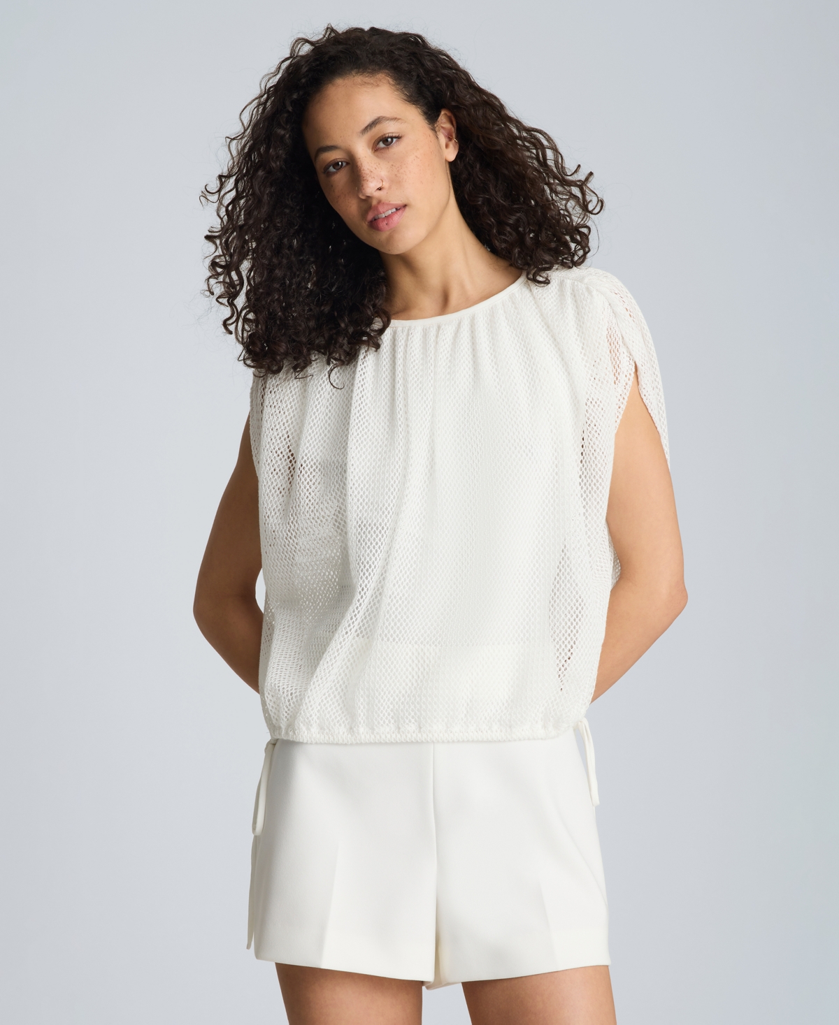 Click here for Kenneth Cole Womens Pull-On Crop Bubble Top - Pure... prices