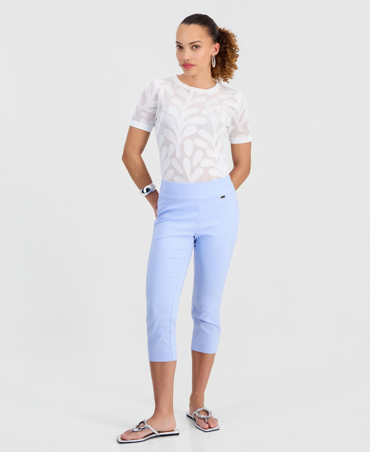 I.n.c. International Concepts Petite Tummy-Control Pull-On Capri Pants  Created for Macys - Pale French Blu