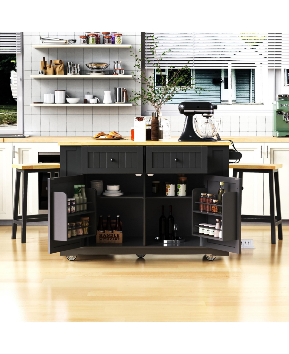 Click here for Flynama Kitchen Island with Bar Stools  with 3 Cab... prices
