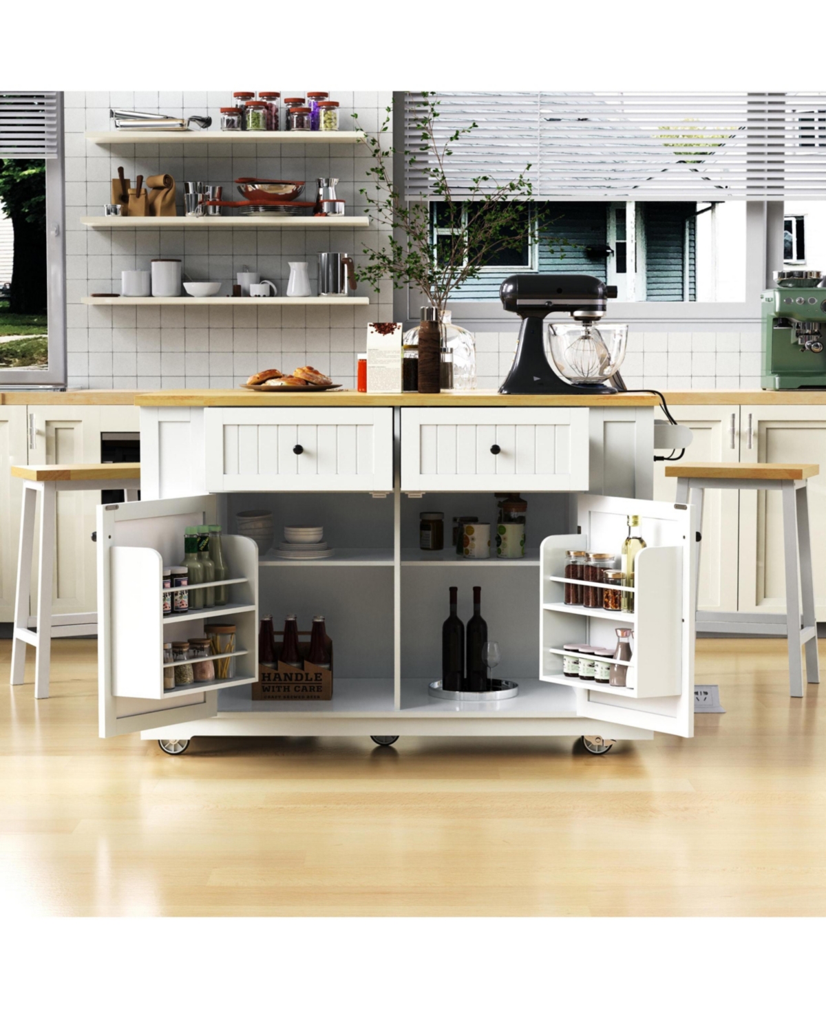 Click here for Flynama Kitchen Island with Bar Stools with 3 Cabi... prices