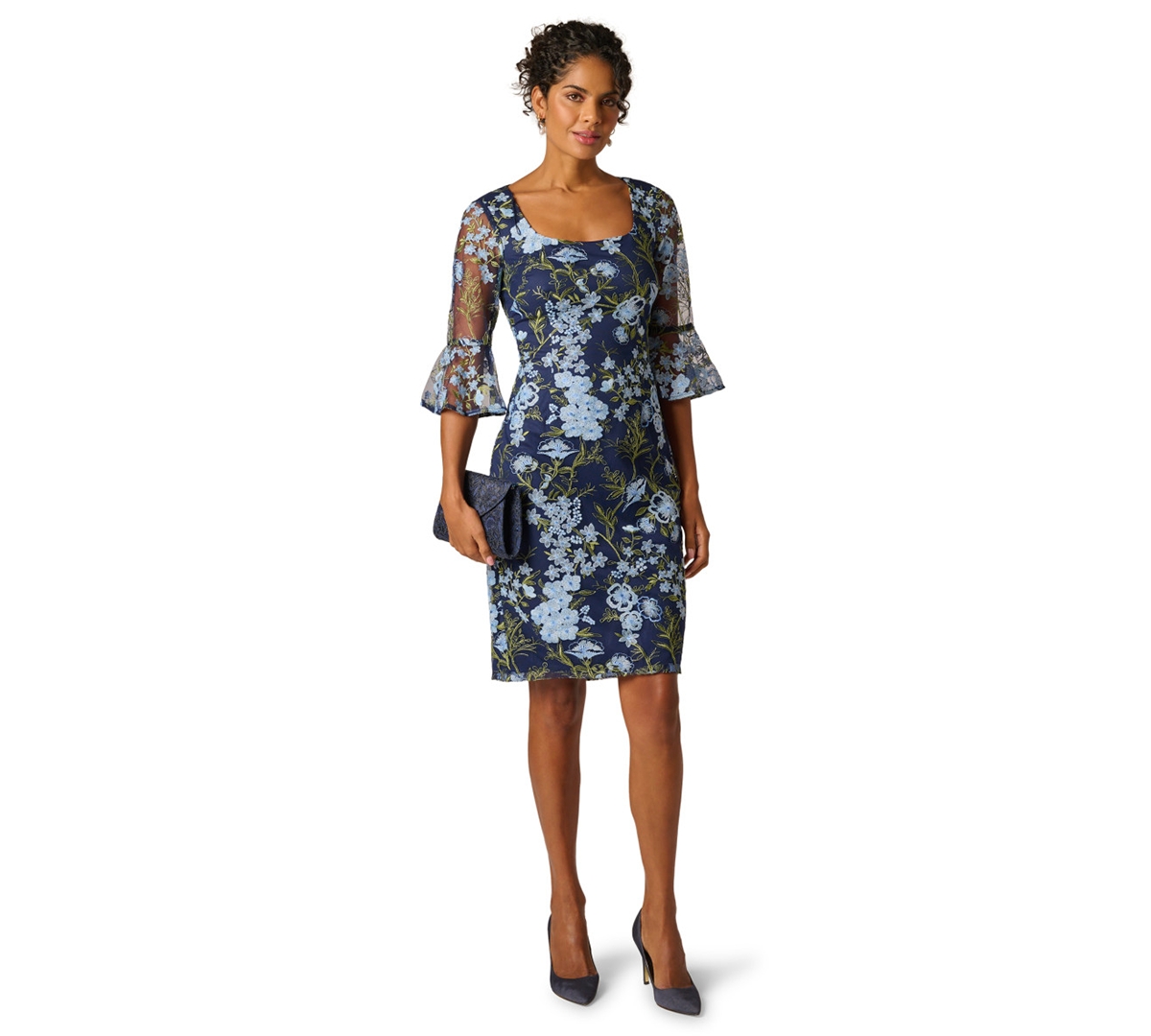 Click here for Adrianna Papell Womens Floral Embroidered Scoop Ne... prices