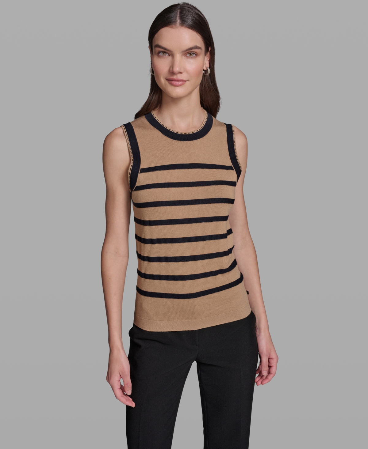 Click here for Karl Lagerfeld Paris Womens Sleeveless Stripe Swea... prices