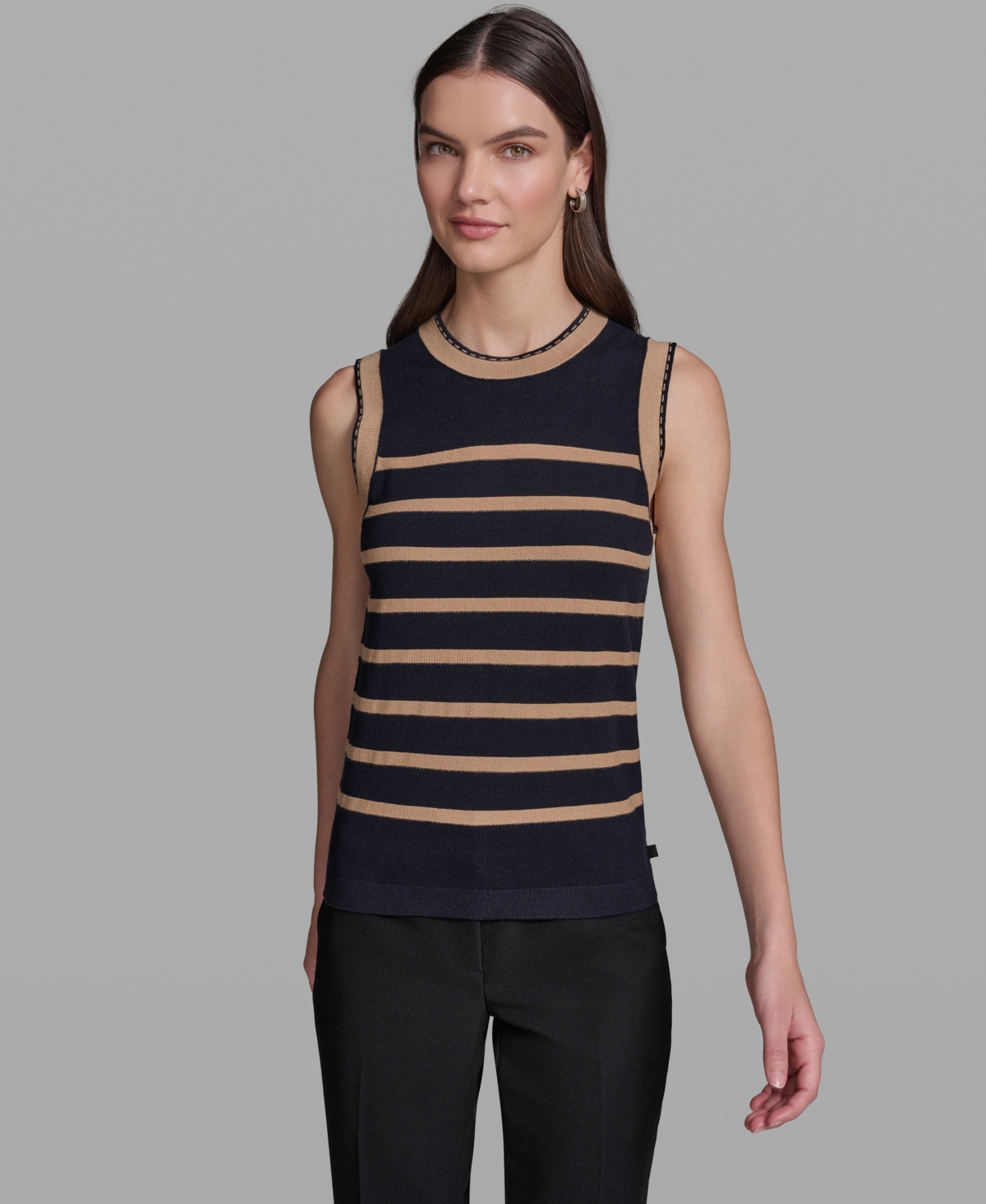 Click here for Karl Lagerfeld Paris Womens Sleeveless Stripe Swea... prices
